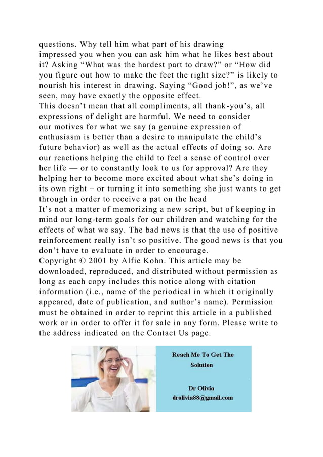 Five Reasons to Stop Saying Good Job!”By Alfie KohnNOTE An a.docx