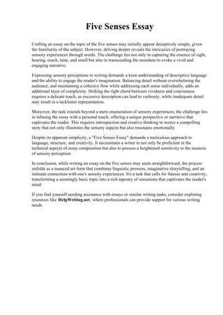 Five Senses Essay. Career Networks Institute | PDF