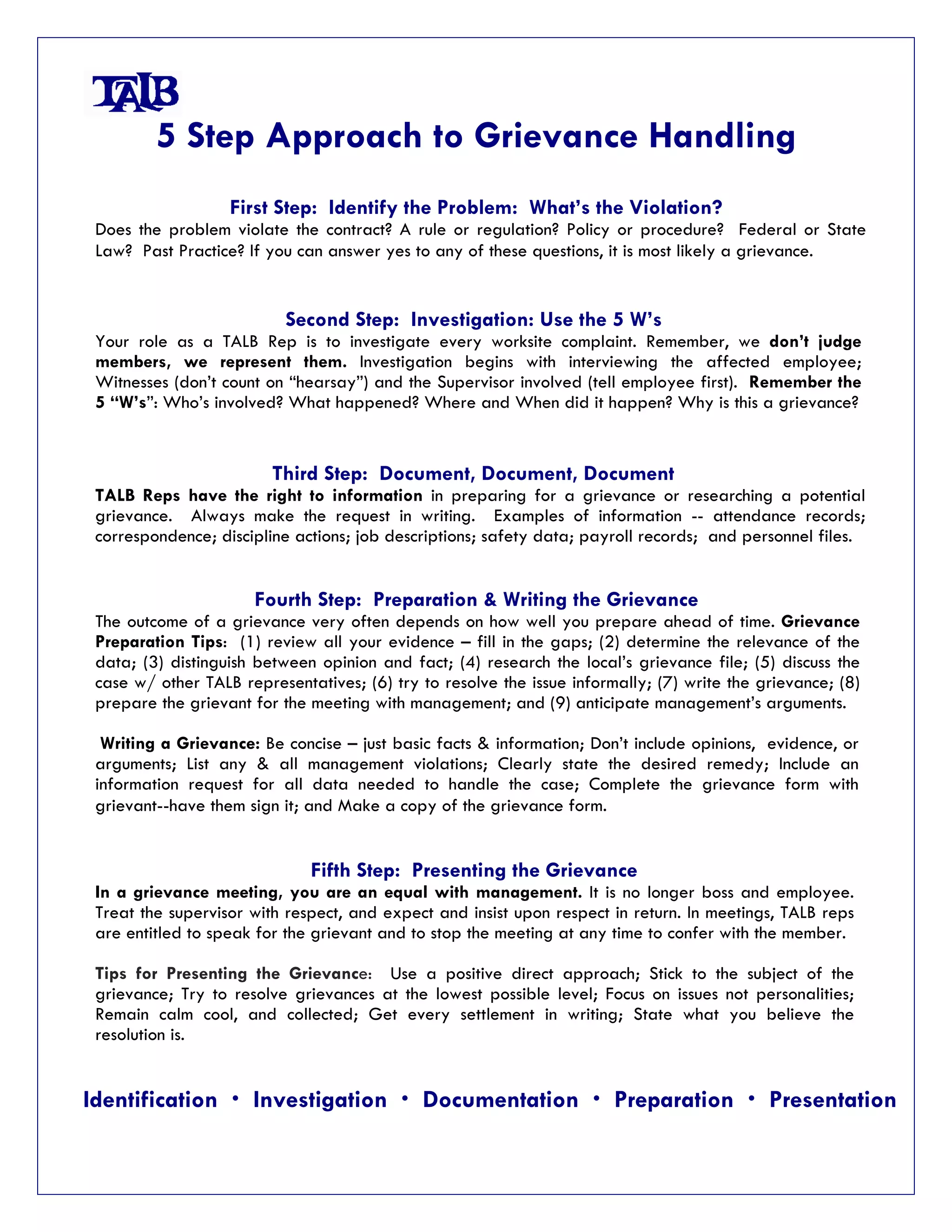 Five step approach_grievance_handling | PDF