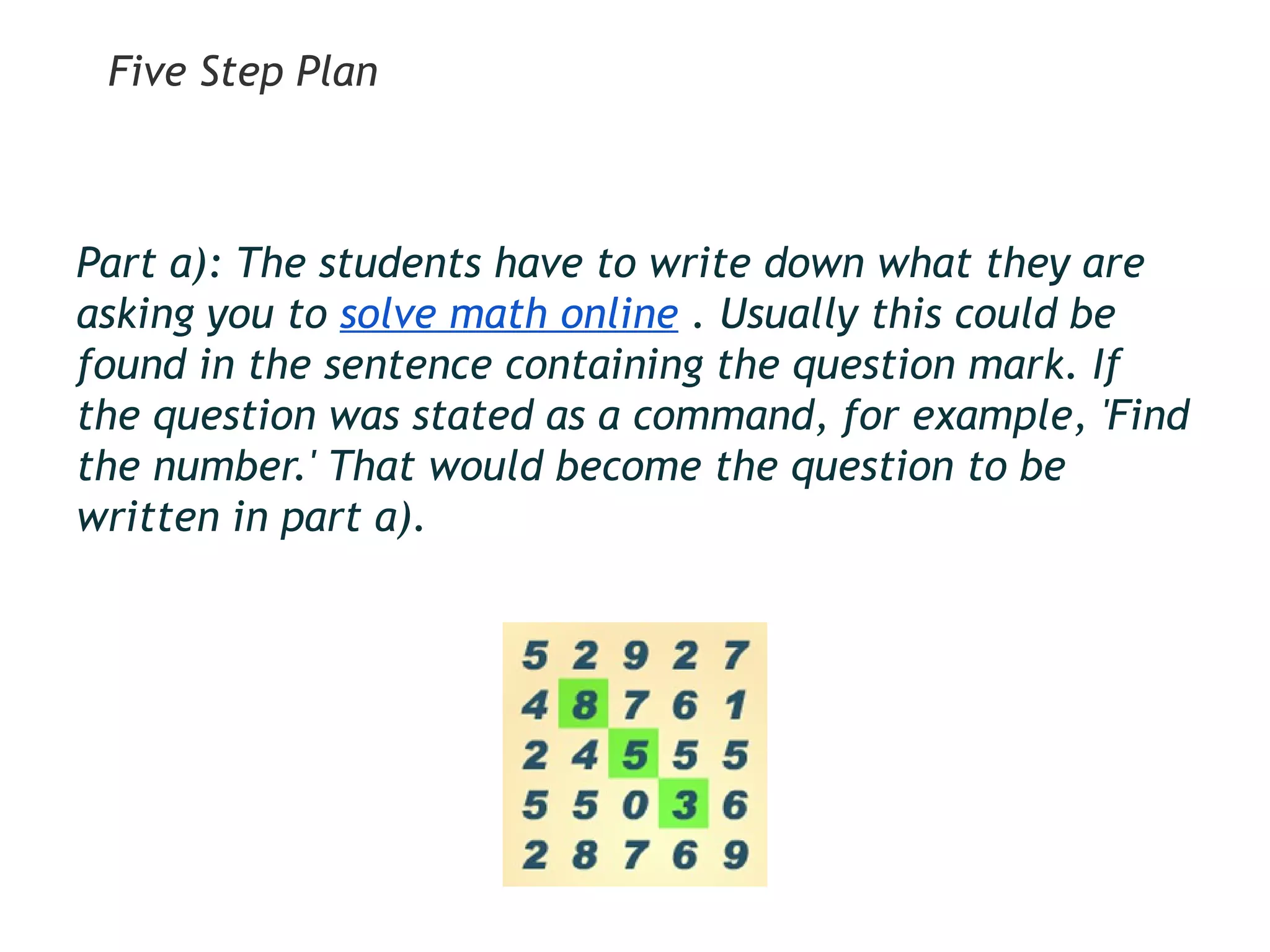 Five step plan for solving math word problems | PPT