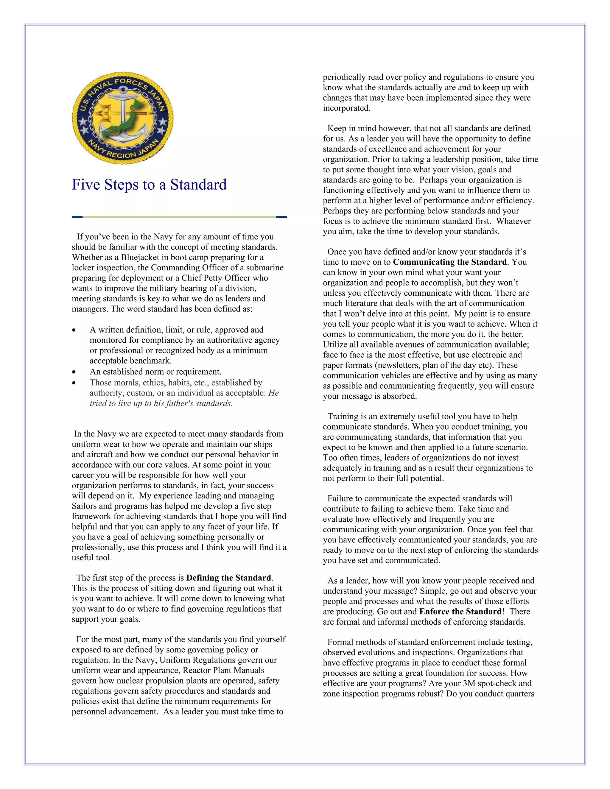 Five steps to a standard | PDF