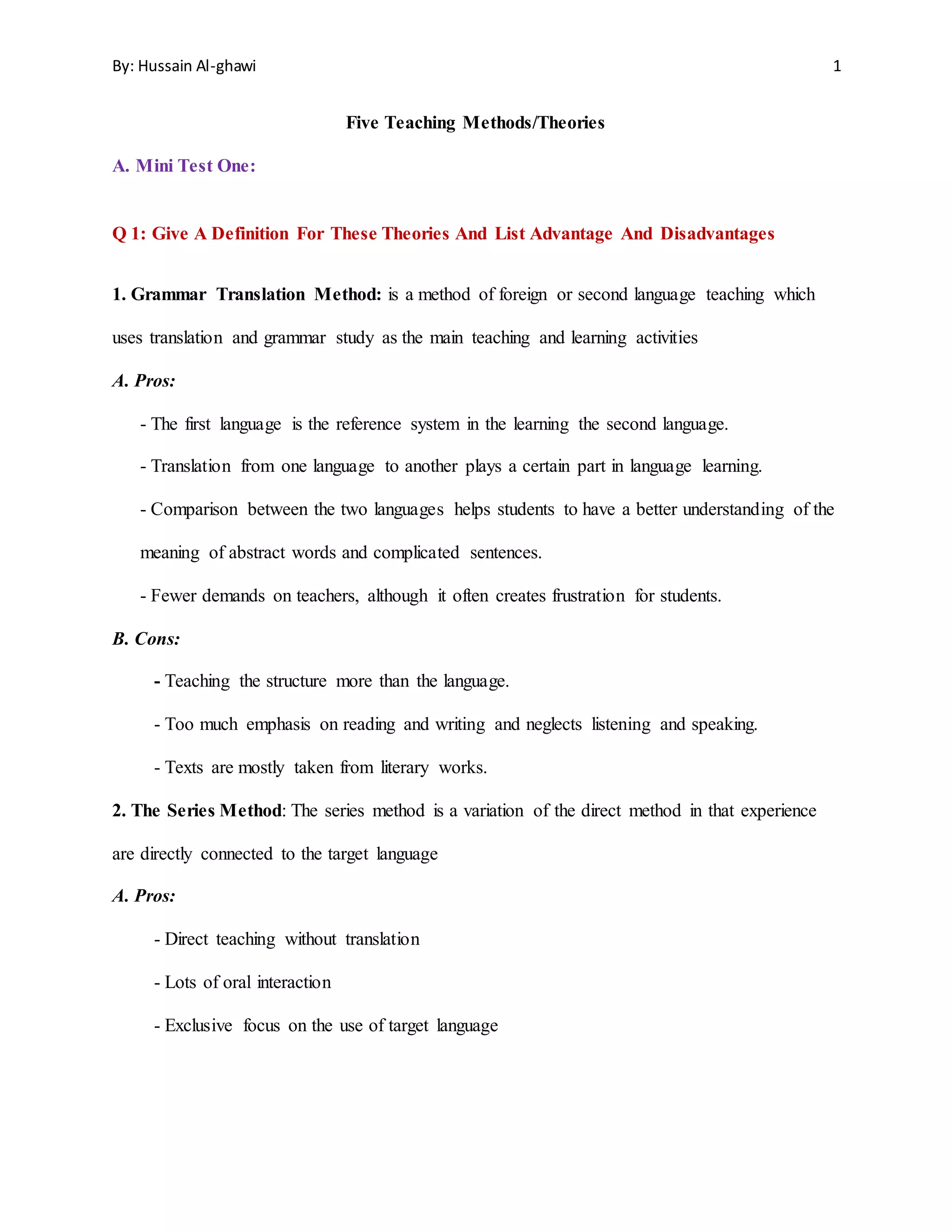 Five teaching methods/Theories | PDF