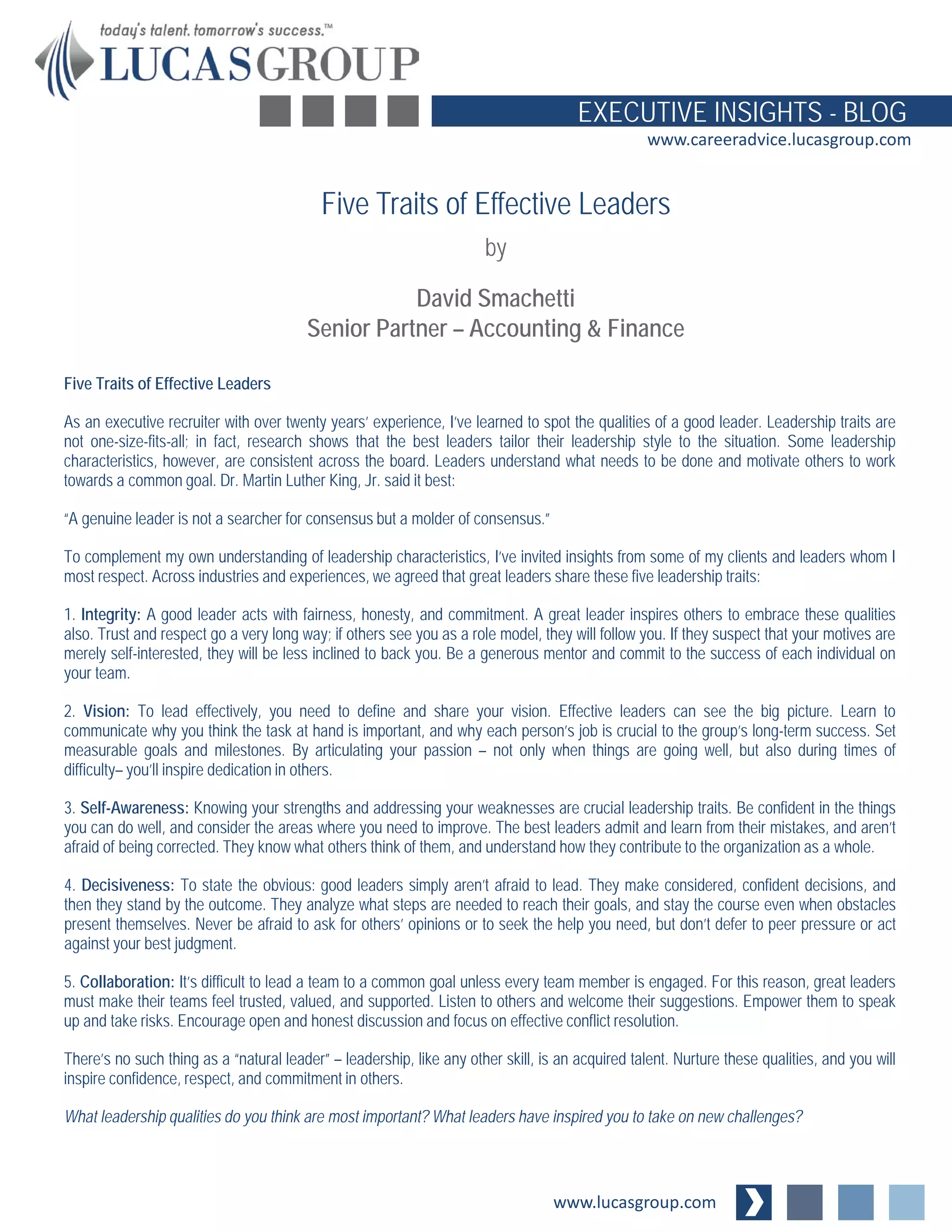 Five Traits of Effective Leaders | PDF