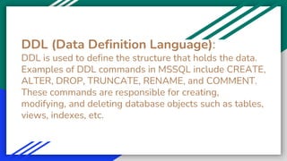 Based on functionalities performed five types of SQL Commands | PPT