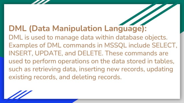 Based on functionalities performed five types of SQL Commands | PPT