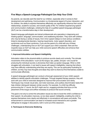 Five Ways a Speech-Language Pathologist Can Help Your Child | PDF