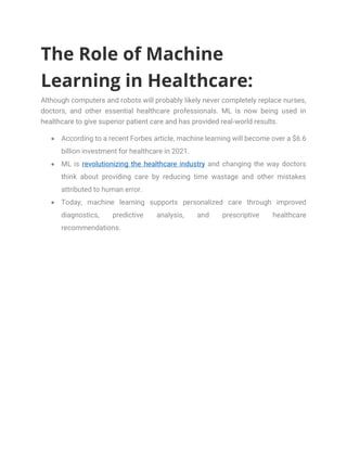 5 Ways Machine Learning Is Revolutionizing the Healthcare Industry | PDF