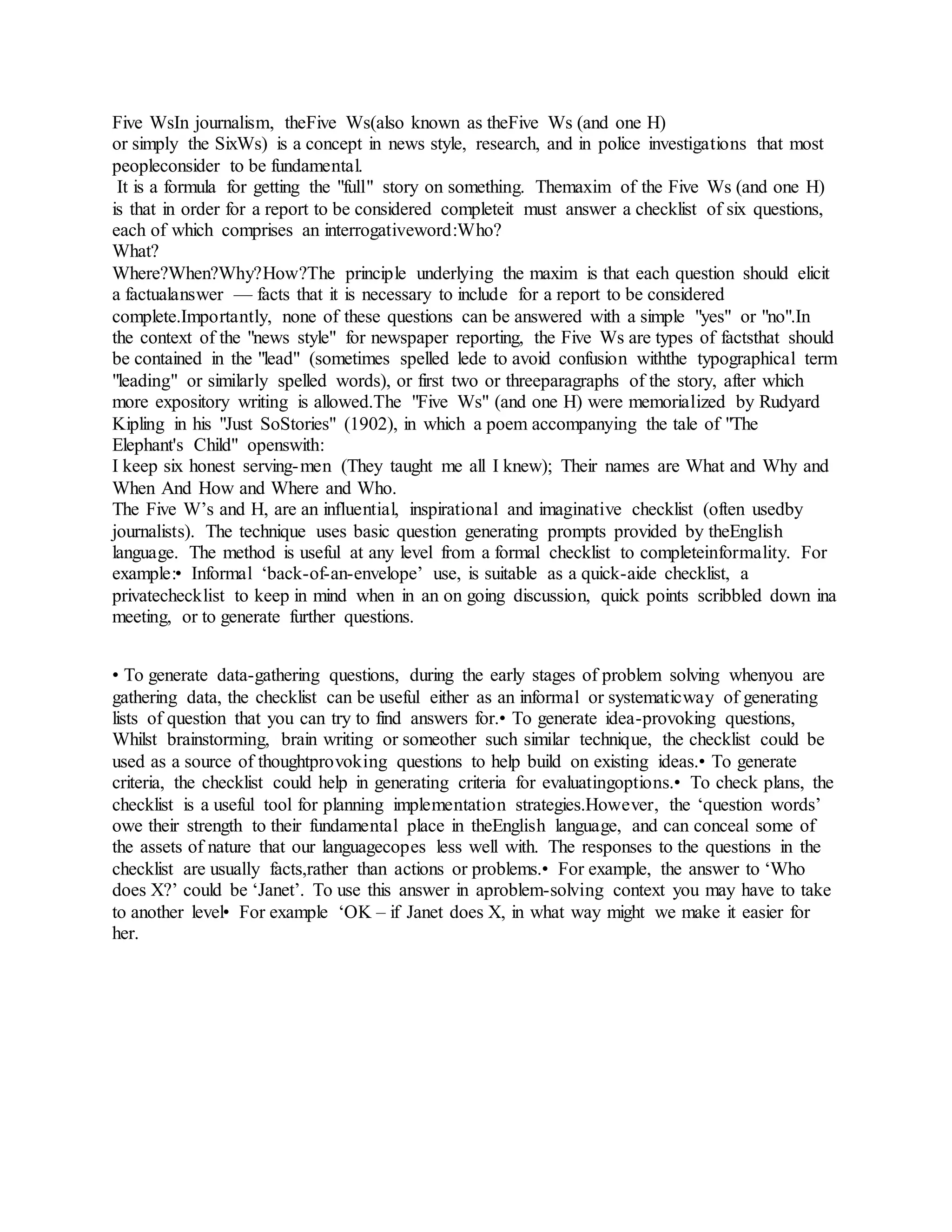 Five ws in journalism | PDF