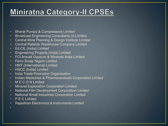 List of Maharatna, Navratna and Miniratna CPSEs(CENTRAL PUBLIC SECTOR ...
