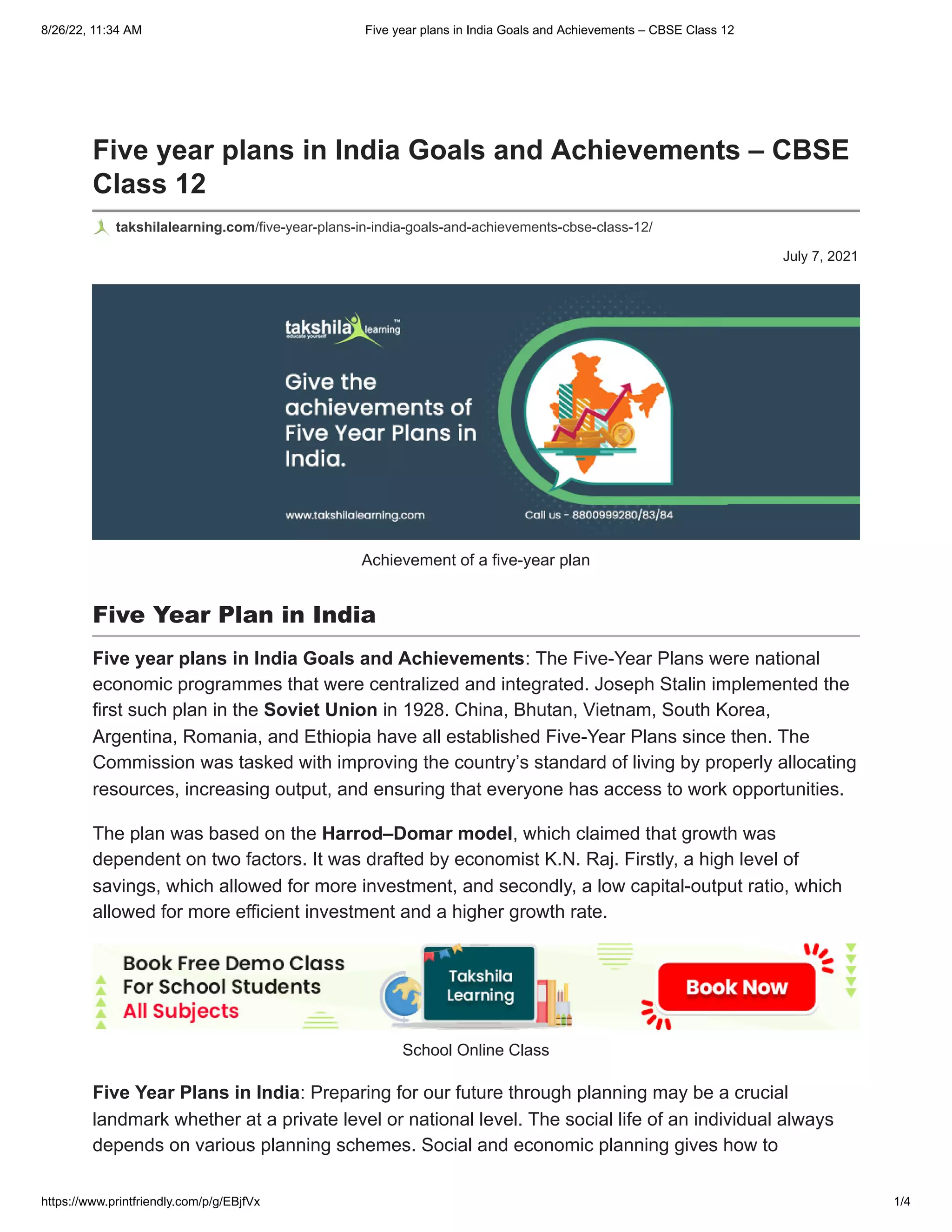 Five year plans in India Goals and Achievements – CBSE Class 12.pdf