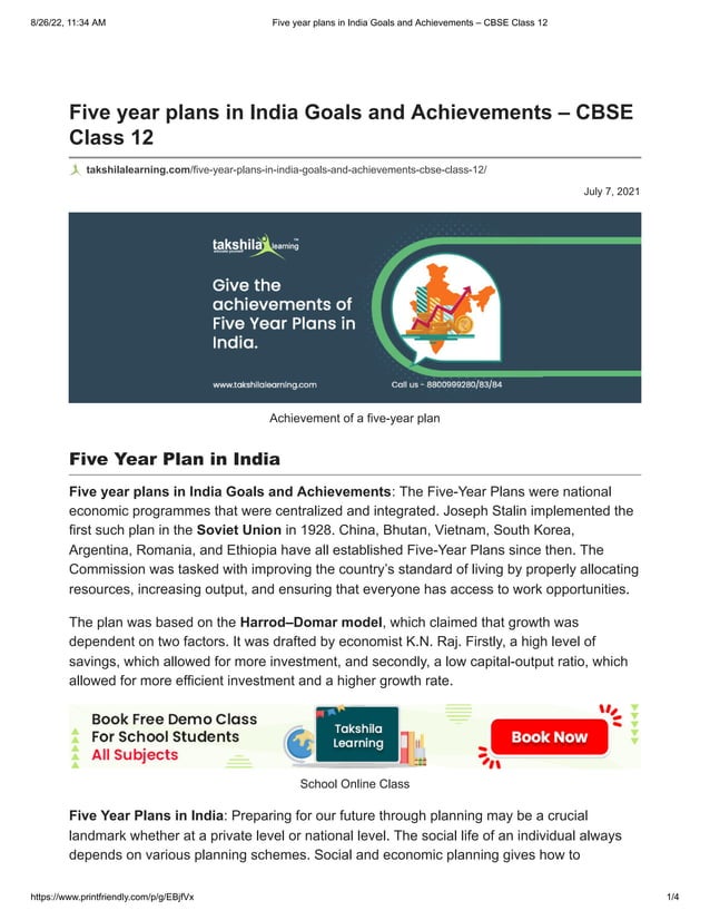 Five year plans in India Goals and Achievements – CBSE Class 12.pdf | Economy | Business and Finance