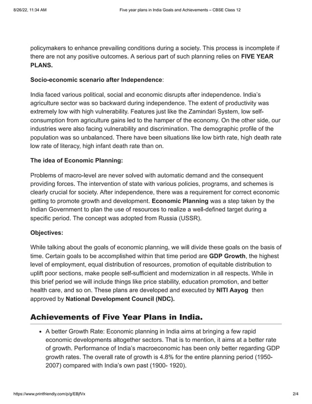 Five Year Plans In India Goals And Achievements CBSE Class 12 pdf Five Year Plans In India Goals And Achievements CBSE Class 12 pdf