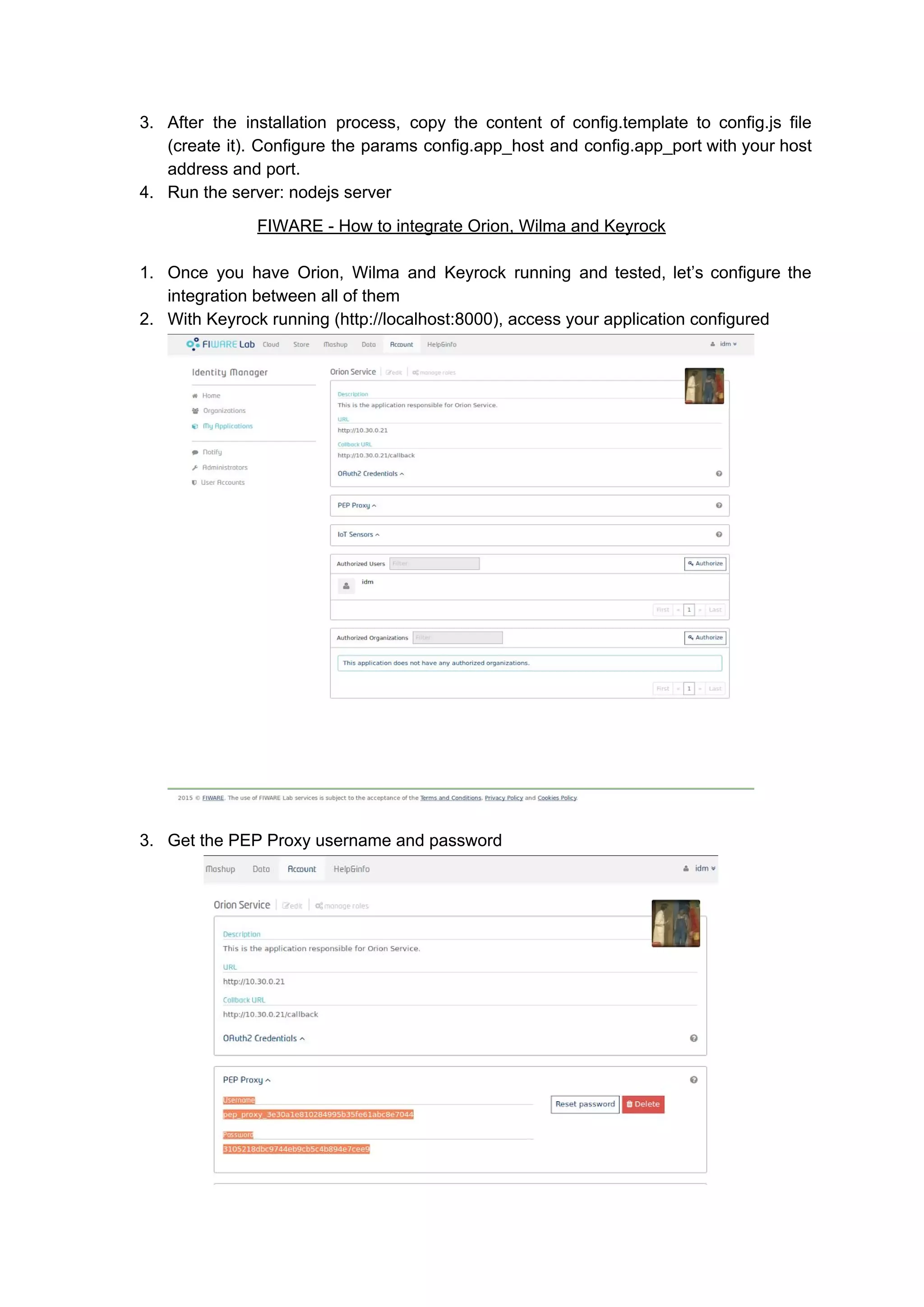 Integrating Fiware Orion, Keyrock and Wilma | PDF