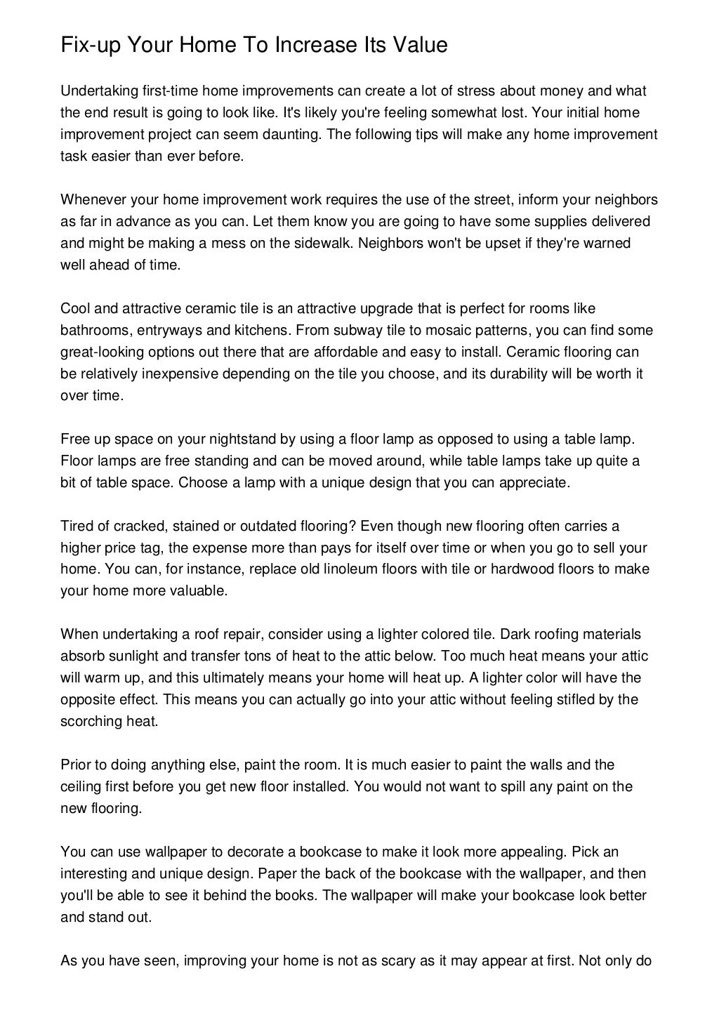 Fix-up Your Home To Increase Its Value