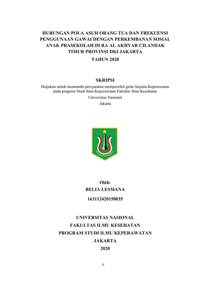 skripsi HUBUNGAN POLA ASUH ORANG TUA DAN FREKUENSI PENGGUNAAN GAWAI DENGAN PERKEMBANGAN SOSIAL ...