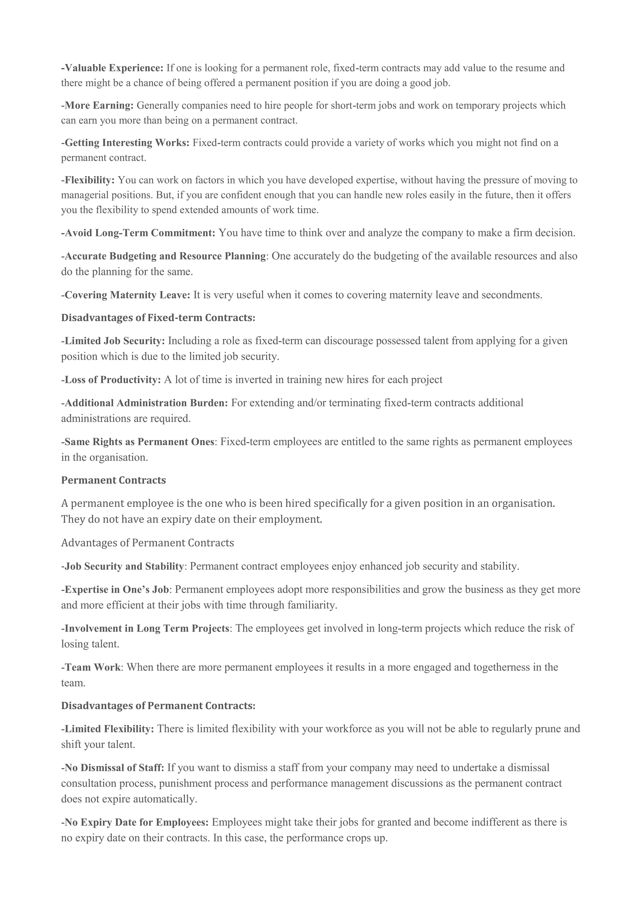 Difference between Fixed-Term and Permanent Contracts | PDF