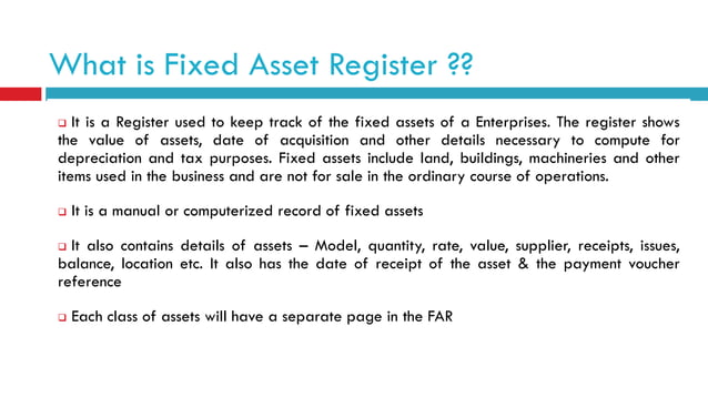 Fixed asset register | PPTX