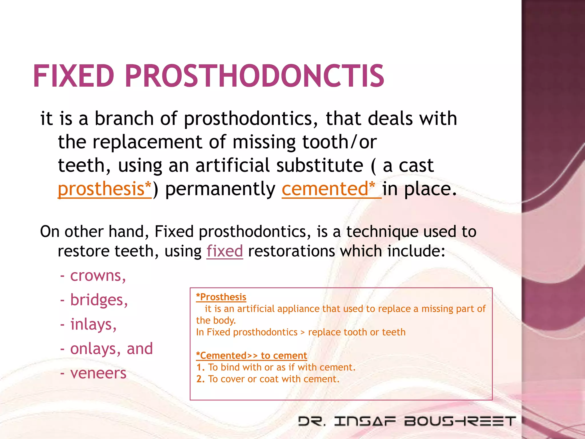 Fixed prosthodontics lesson 1 | PPSX