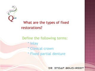 Fixed prosthodontics lesson 1 | PPSX