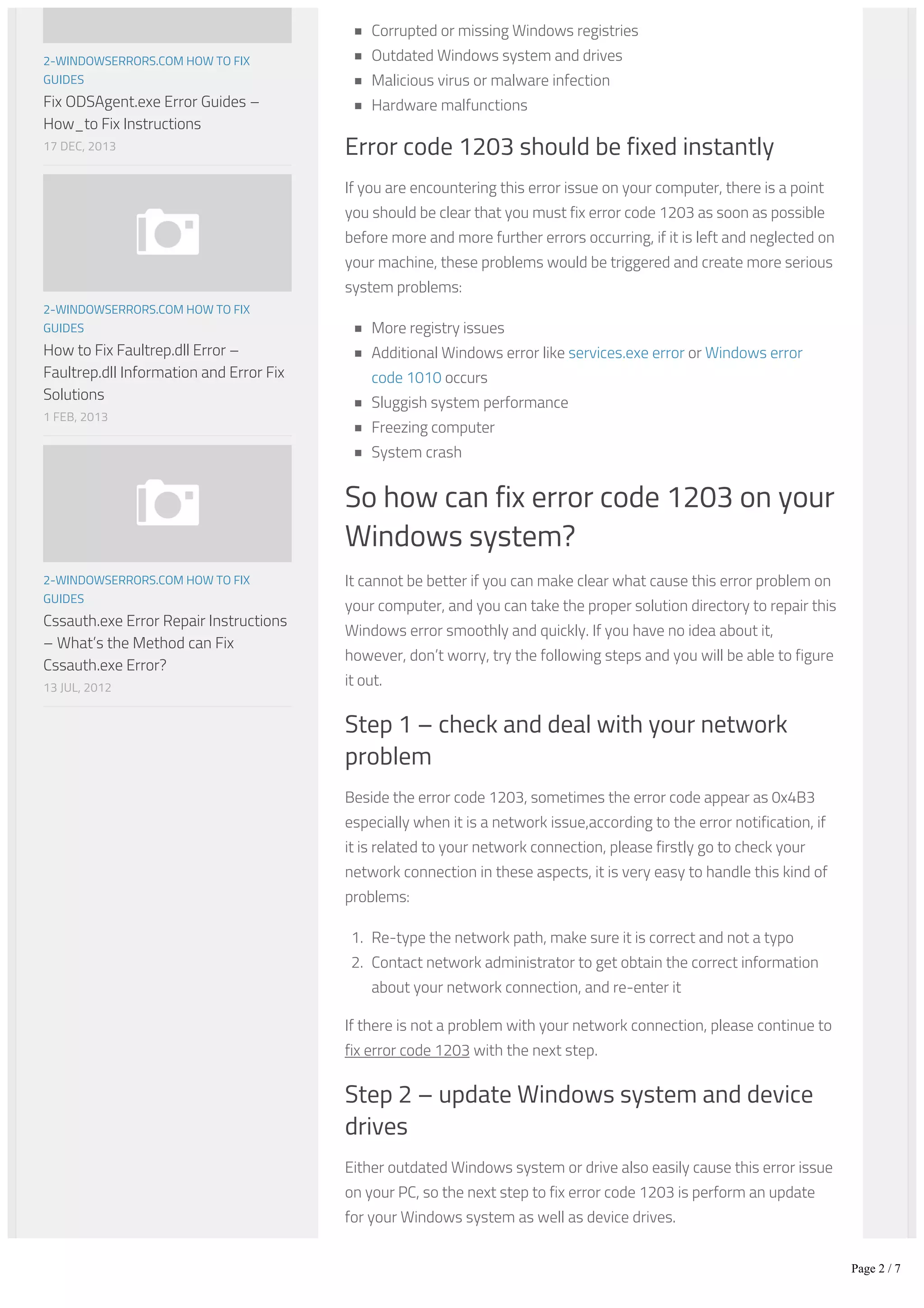 How can I Fix Error Code 1203 | PDF