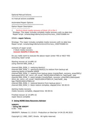 FIXING BLOCK CORRUPTION (RMAN) on 11G | PDF | Operating Systems | Computer Software and Applications