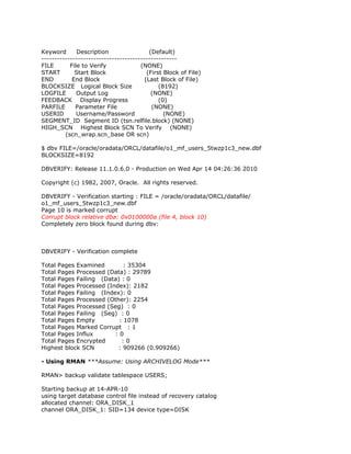 FIXING BLOCK CORRUPTION (RMAN) on 11G | PDF | Operating Systems | Computer Software and Applications