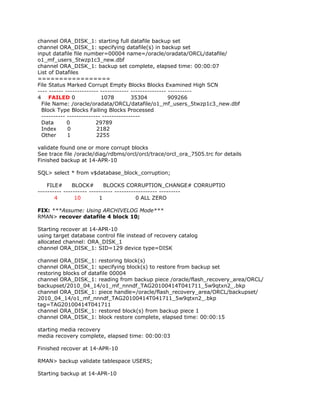 FIXING BLOCK CORRUPTION (RMAN) on 11G | PDF | Operating Systems | Computer Software and Applications