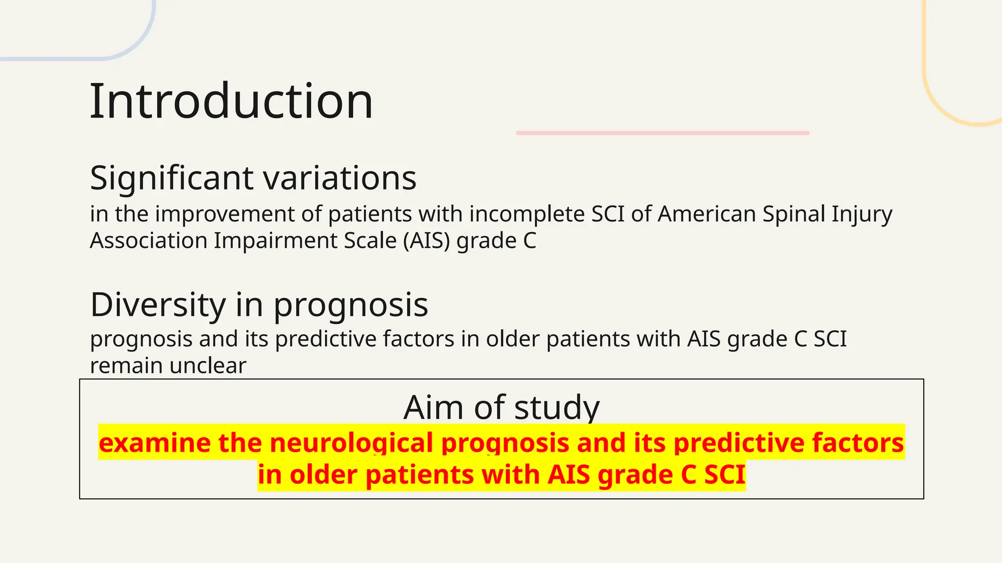 fix Neurological recovery rate and predictive factors of incomplete AIS ...