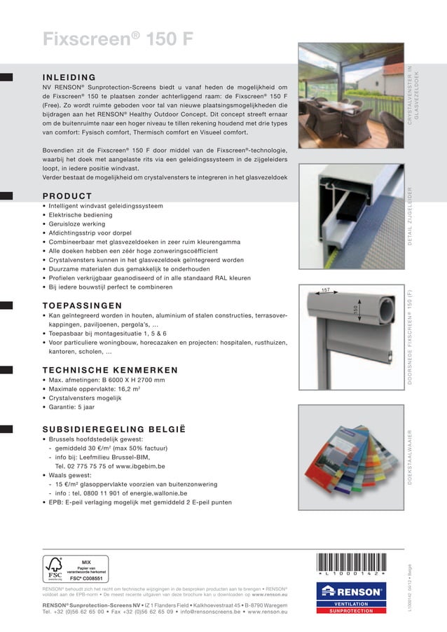 Renson - Fixscreen 150 f | PDF