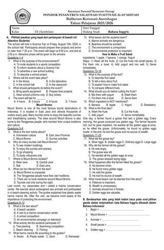 Comprehensive English Language Assessment for Grade IX Students | PDF