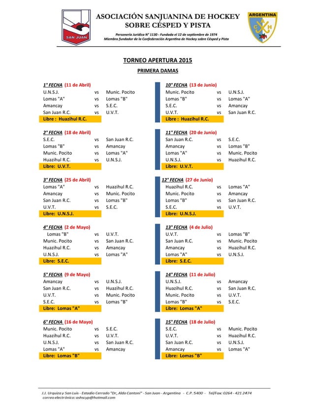 Fixture general 1° damas | PDF