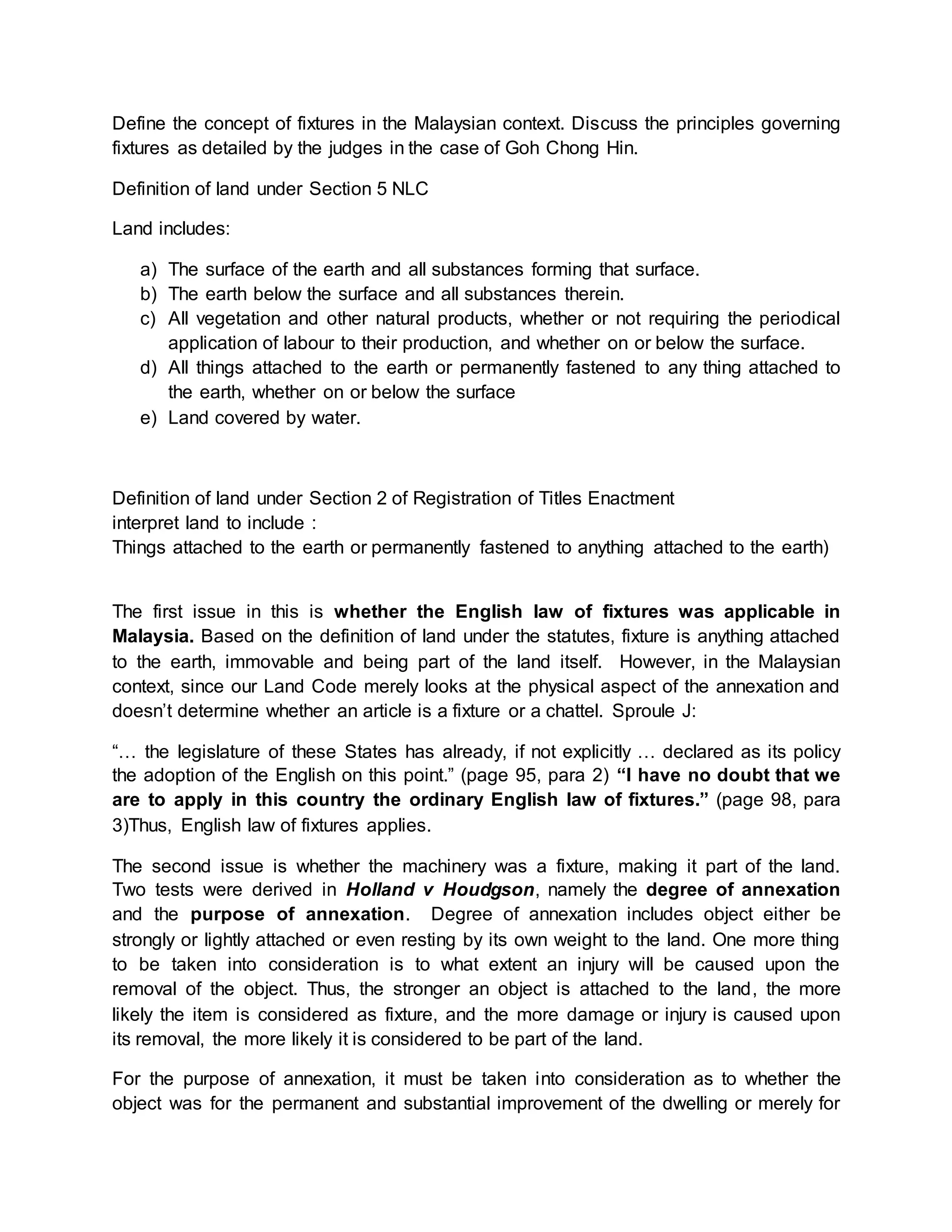 Fixtures in land law | DOCX