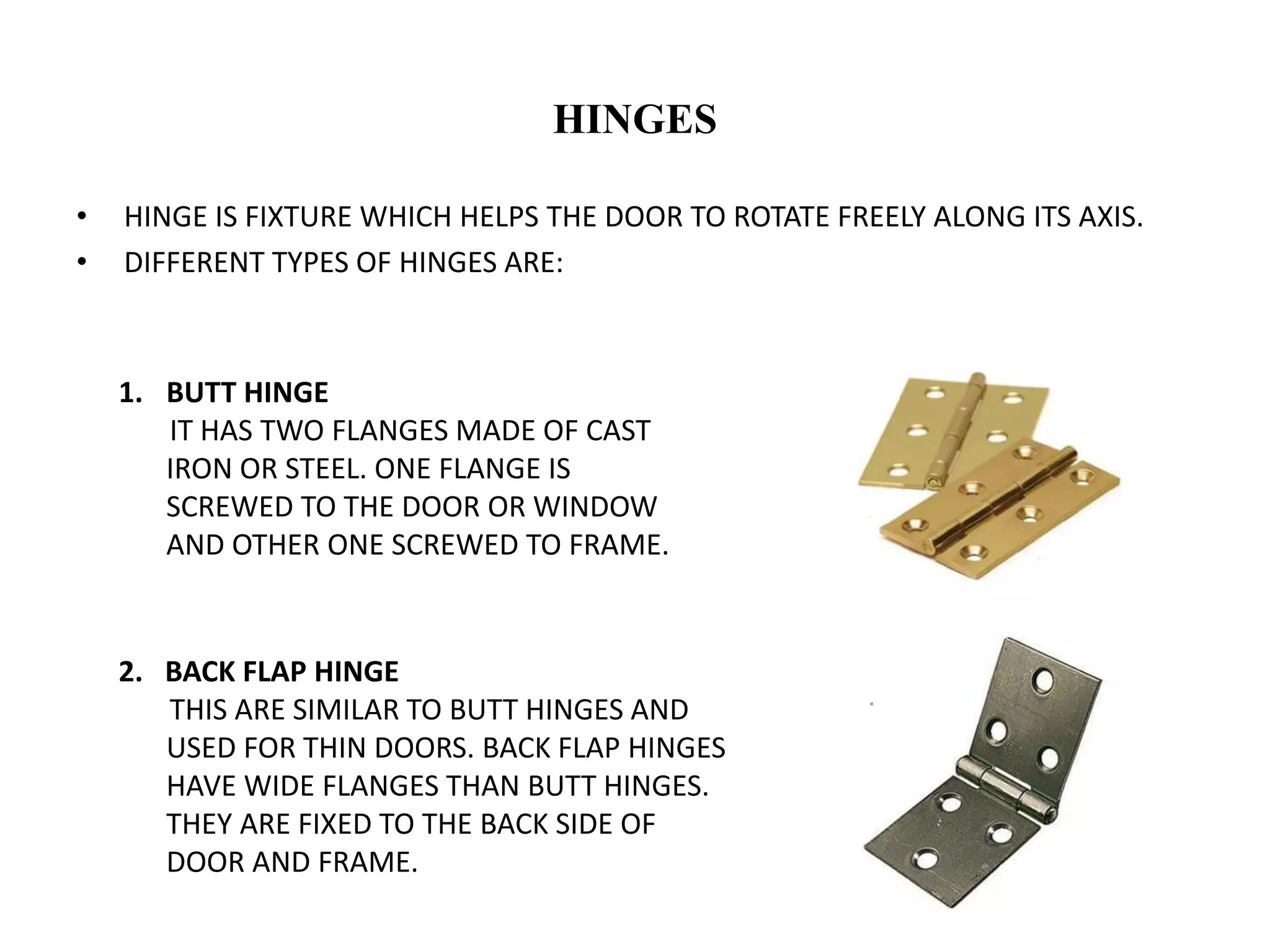 Fixtures and fastenings in doors and windows | PPTX