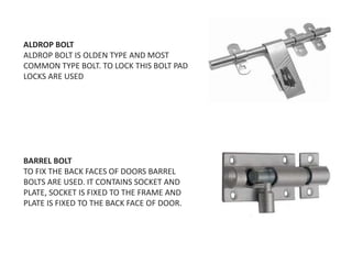 Fixtures and fastenings in doors and windows | PPTX
