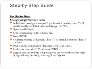 Fix unresponsive script error in firefox, chrome & ie | PPT