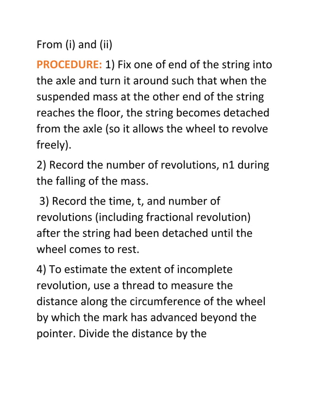 THE MOMENTS OF INERTIA OF A FLYWHEEL | PDF | Physics | Science