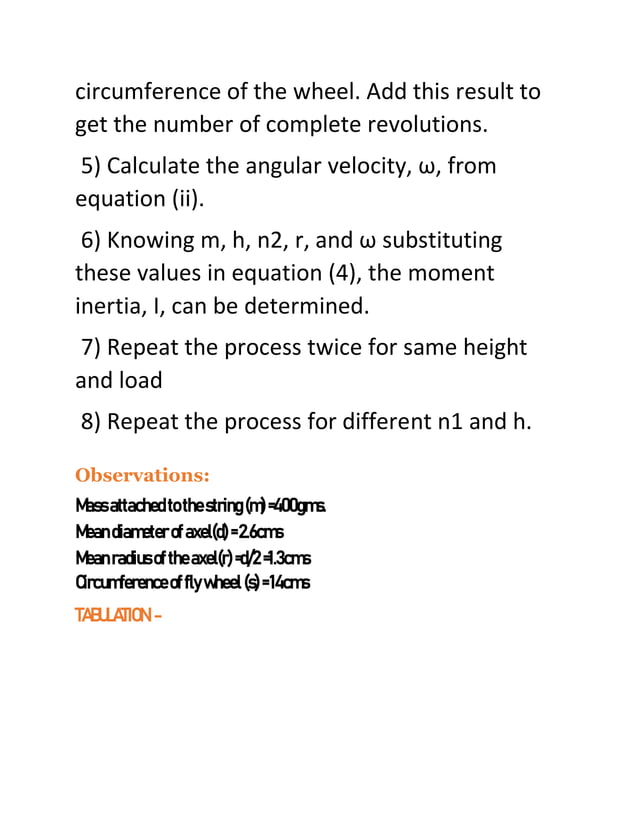 THE MOMENTS OF INERTIA OF A FLYWHEEL | PDF | Physics | Science