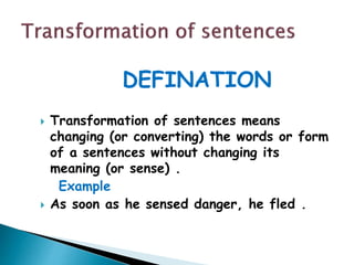 transformation of sentences by FIZA saifi | PPTX