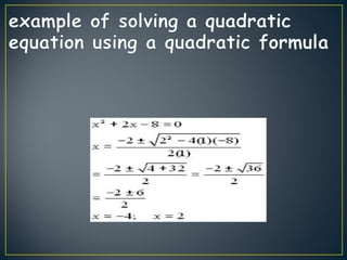 Quadratic equations presentation | PPT