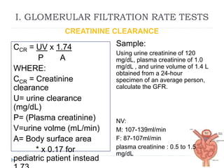 Renal function tests and intro to urinalysis | PPTX