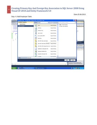 Code First Approach Of Creating Primary Key And Foreign Key Association In SQL Server 2008 Using ...