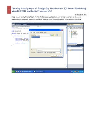 Code First Approach Of Creating Primary Key And Foreign Key Association In SQL Server 2008 Using ...