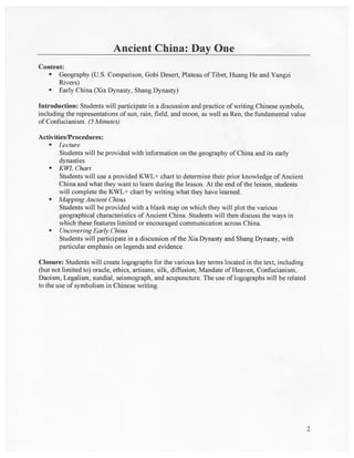 Ancient China Unit Plan | PDF