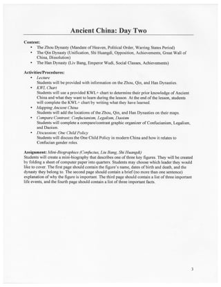 Ancient China Unit Plan | PDF