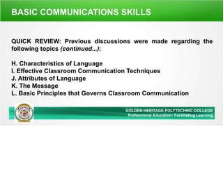 Basic Communication Skills: Making Teacher / School Communication Effective for Learners and ...