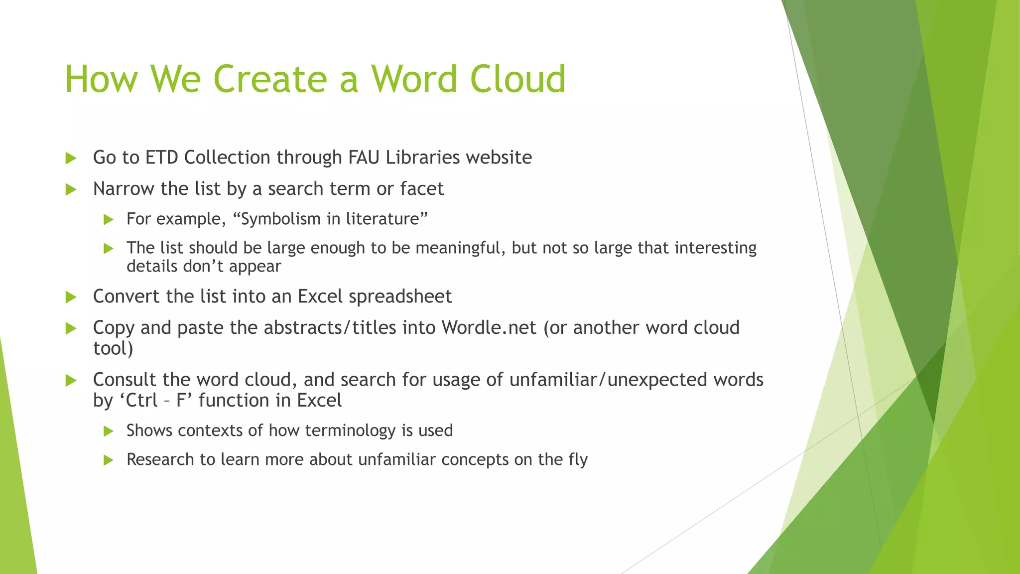 Using Word Clouds to Assist with Collection Development | PPTX