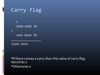 Flag registers (assembly language) with types and examples | PPT
