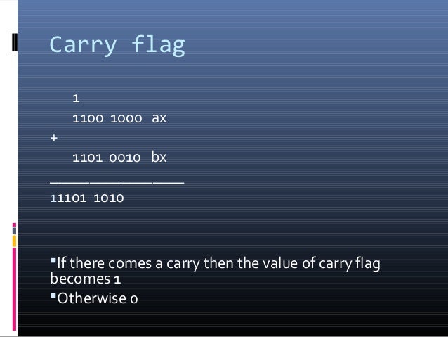 Flag registers (assembly language) with types and examples