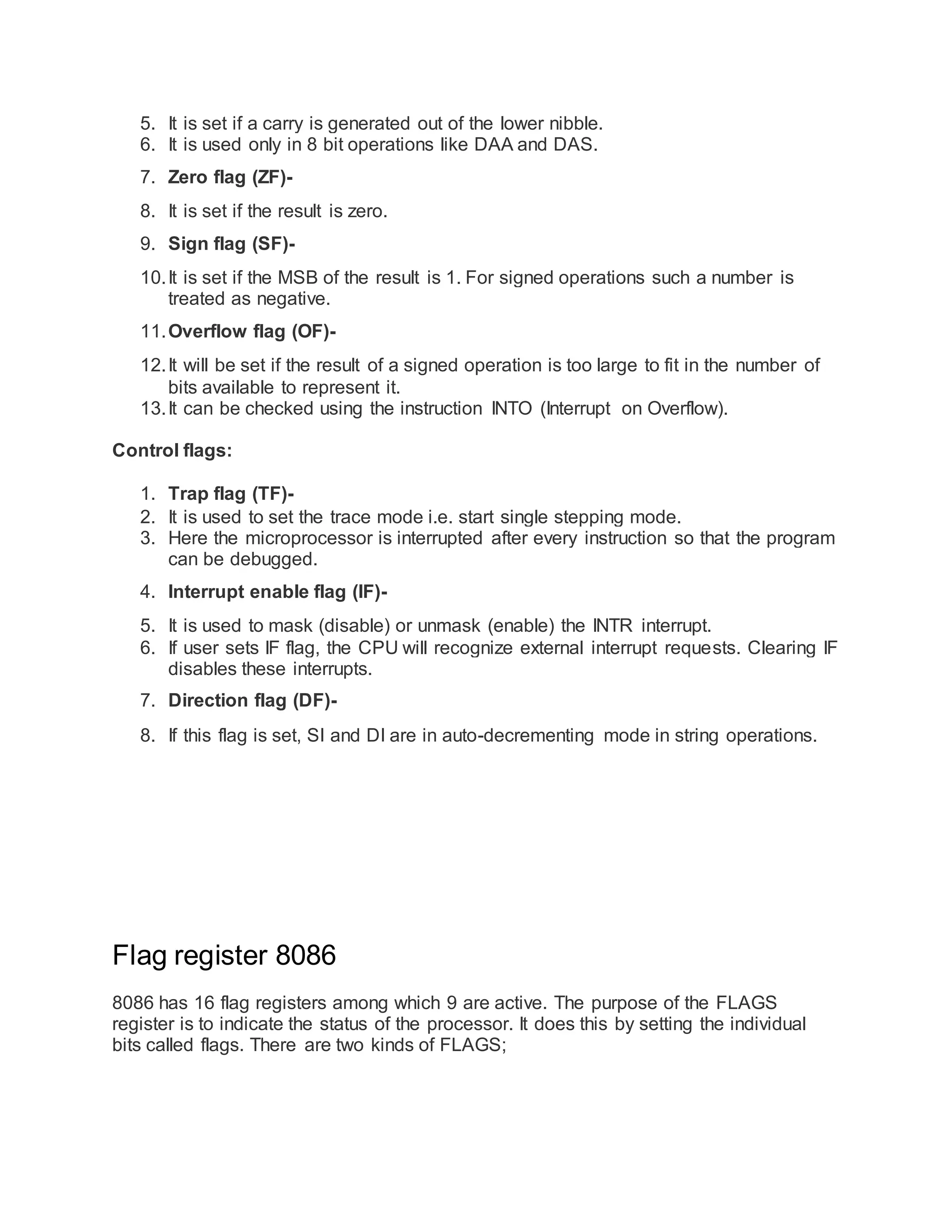 Flag register 8086 assignment | DOCX | Operating Systems | Computer Software and Applications
