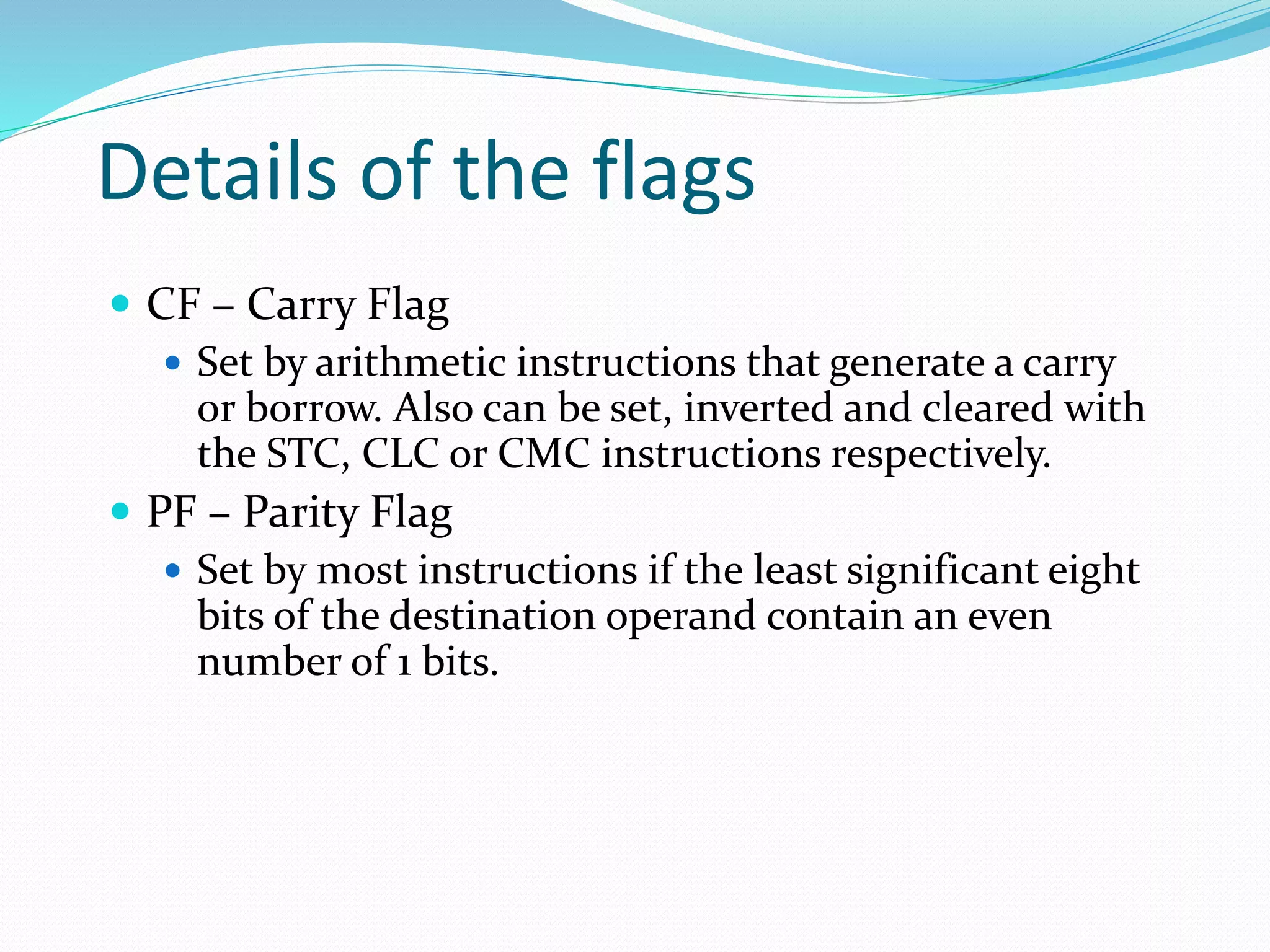 Flag registers, addressing modes, instruction set | PPTX
